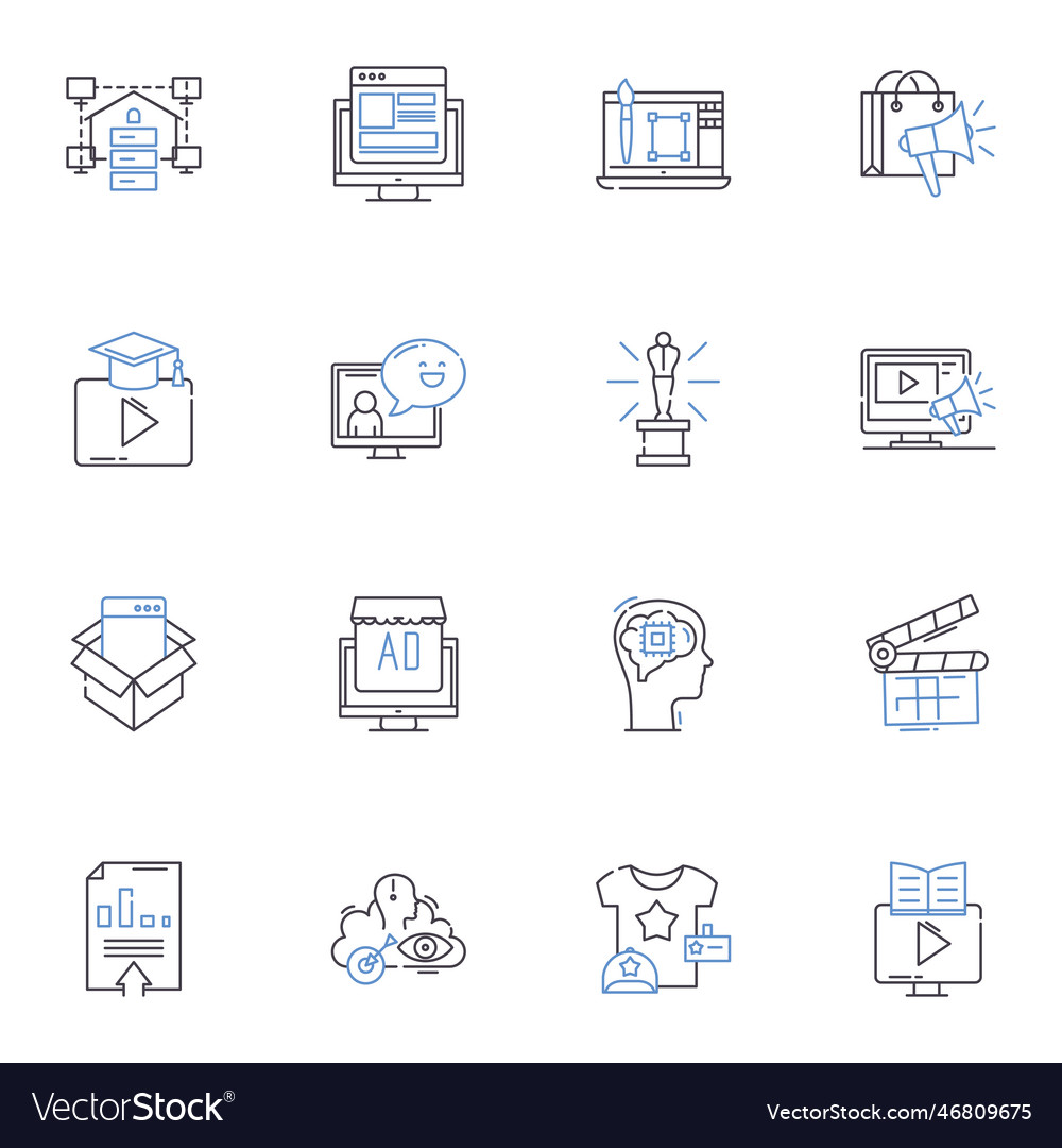 Online platforms line icons collection virtual Vector Image