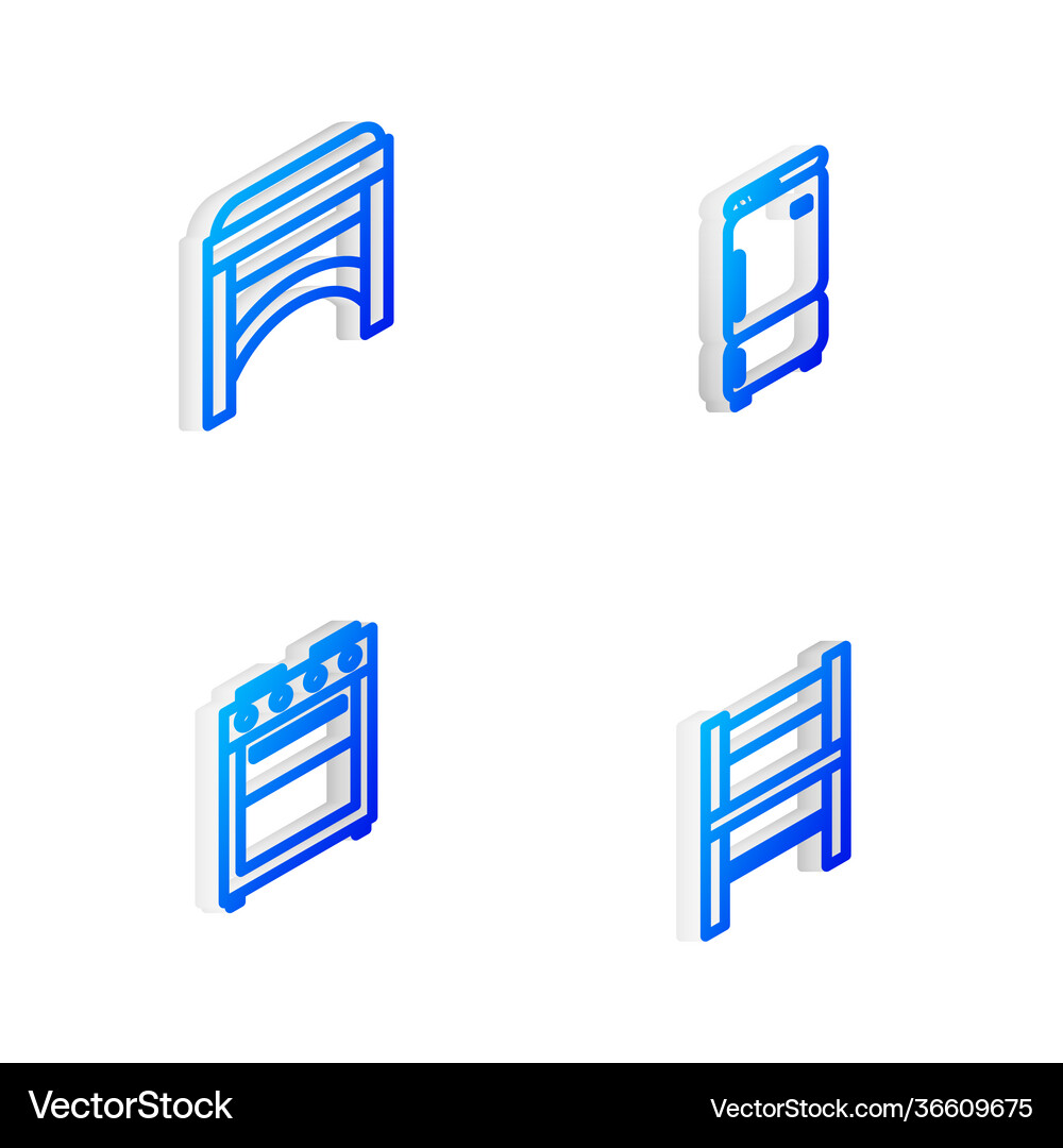 Set isometric line refrigerator chair oven Vector Image
