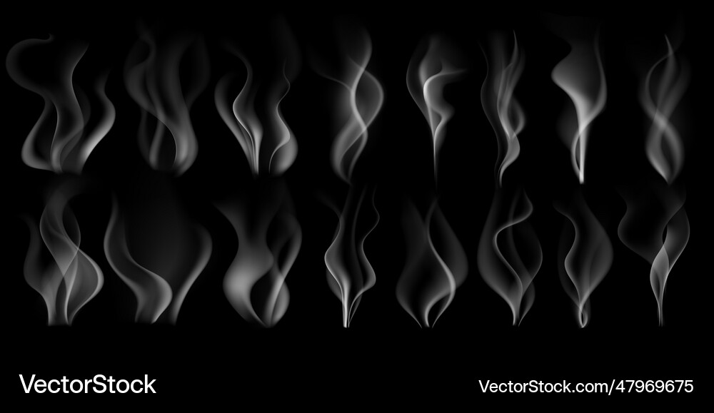 Steaming smoke hot steam stream smoking cloud Vector Image