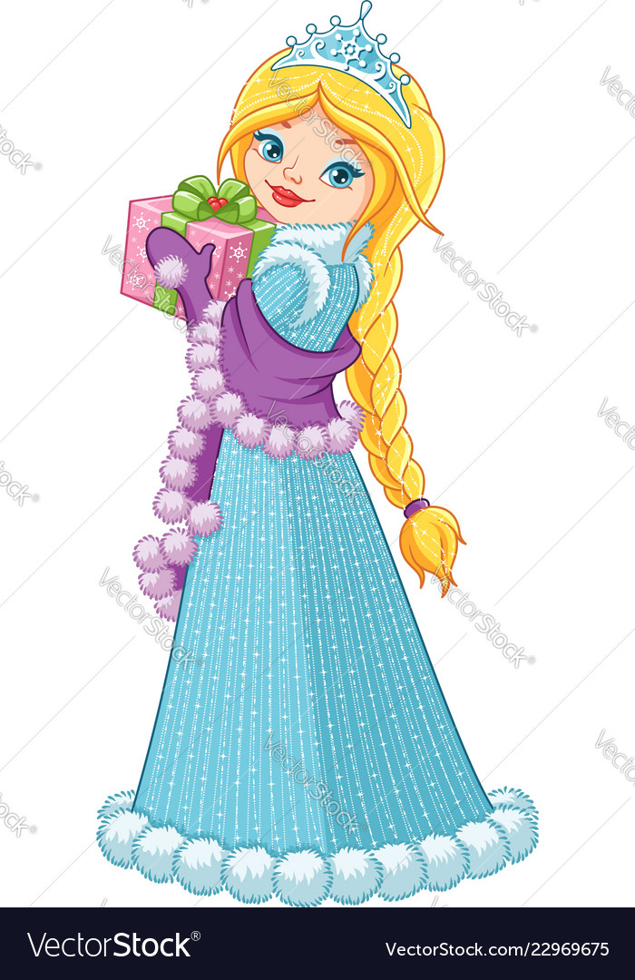 Winter princess with a gift Royalty Free Vector Image