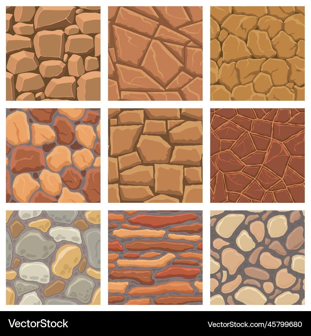 Cartoon game textures rocks dirt and ground Vector Image