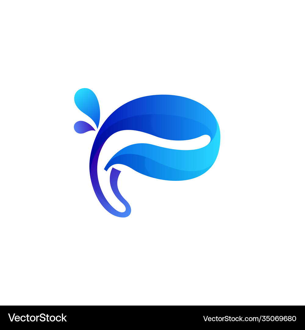 Clean blue p letter logo with water splash Vector Image
