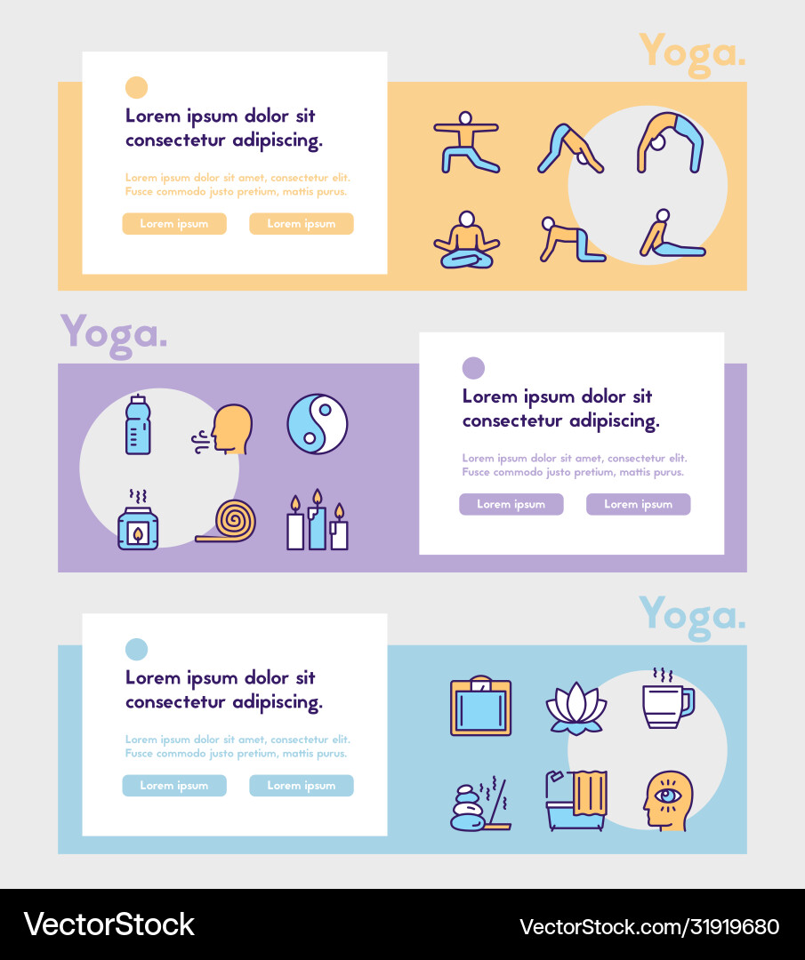 Color linear icon banner set yoga Royalty Free Vector Image