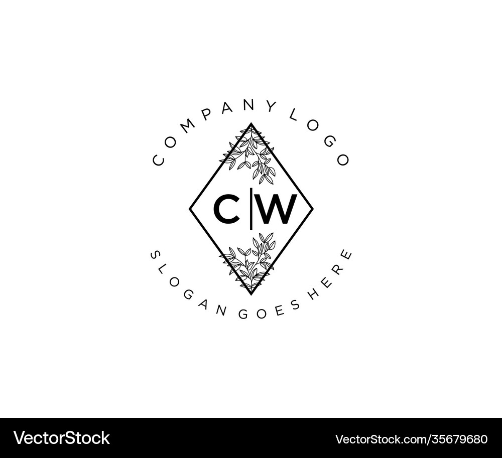 Initial cw letters beautiful floral feminine Vector Image