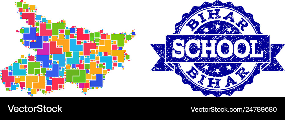 Mosaic map bihar state and grunge school stamp Vector Image
