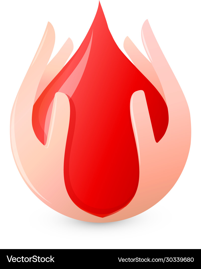 Two hands hold red blood drop blood donation Vector Image
