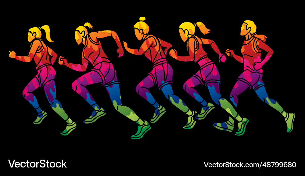 Women start running together marathon runner Vector Image