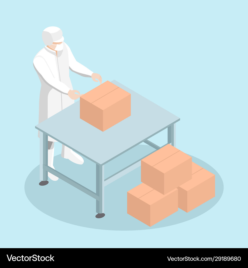 Worker making a packing in an industrial company Vector Image