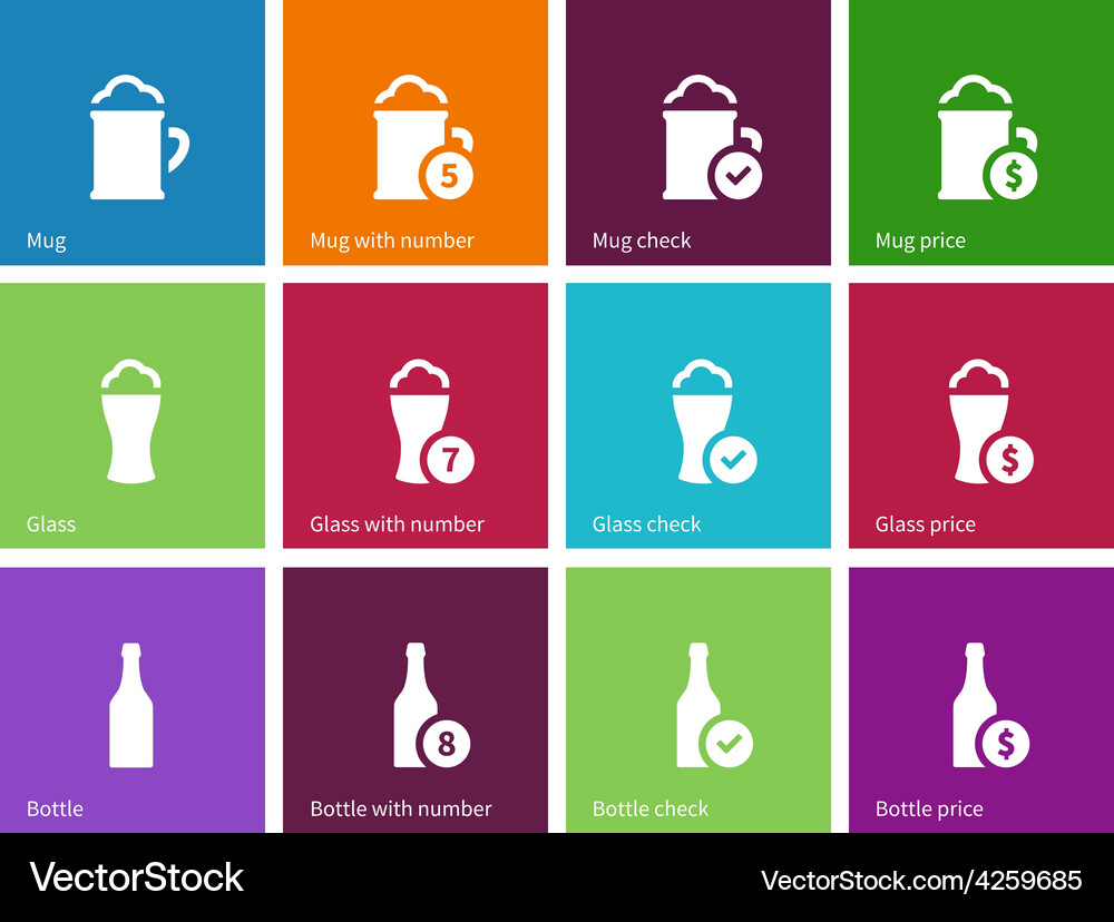 Beer icons on color background Royalty Free Vector Image