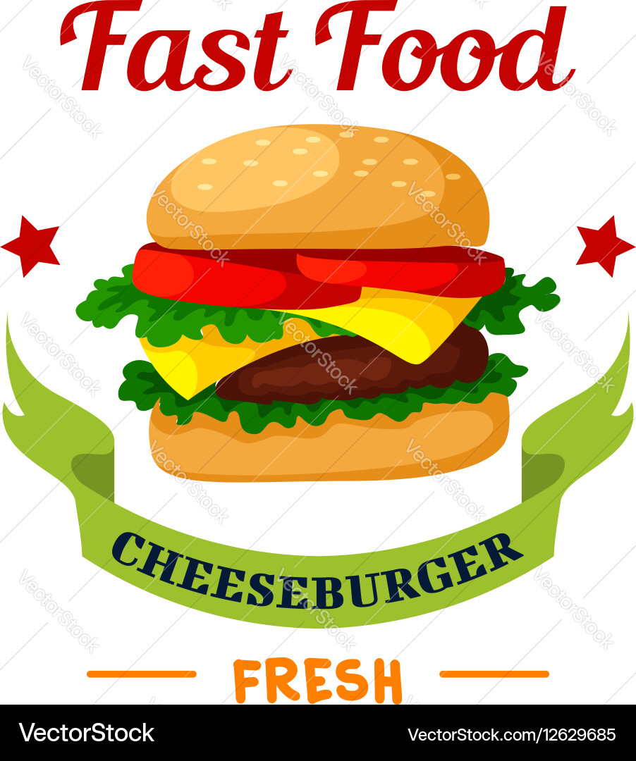 Cheeseburger fast food burger emblem Royalty Free Vector