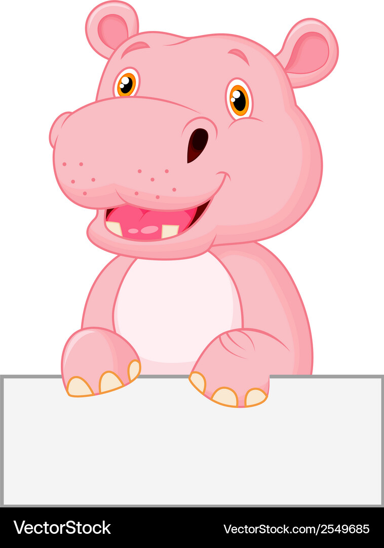 Cute hippo cartoon holding blank sign Royalty Free Vector