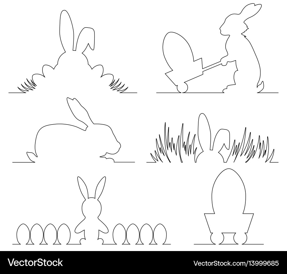 Easter minimal outline design with bunny and eggs Vector Image