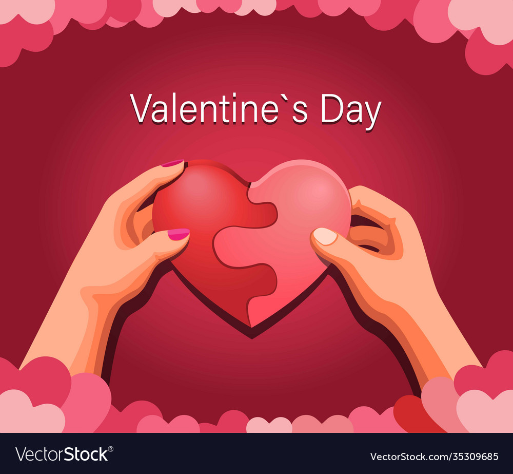 Happy valentines day heart puzzle template Vector Image