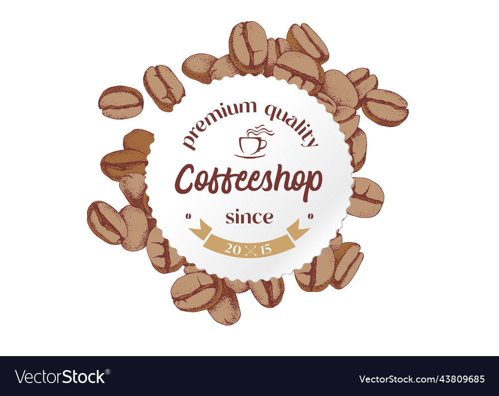 Round label with coffee beens Royalty Free Vector Image Round label with coffee beens Royalty Free Vector Image
