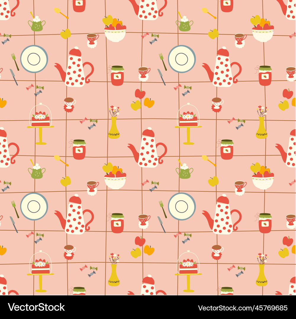 Seamless pattern with crockery Royalty Free Vector Image