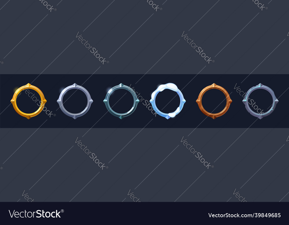 Set Of Round Ui Game Frames Textured Circles Vector Image