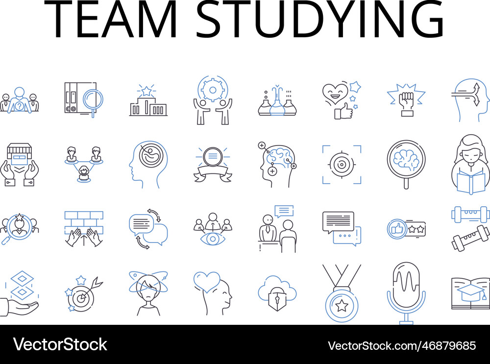 Team studying line icons collection collective Vector Image
