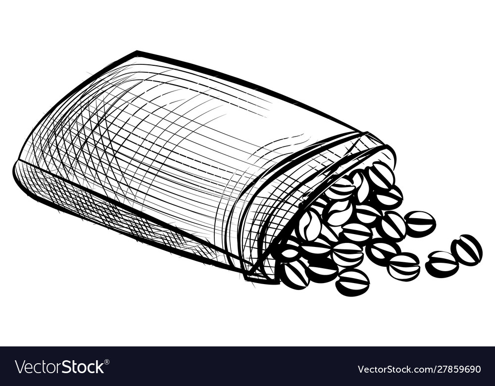 Arabic seeds in sack coffee beans in bag Vector Image