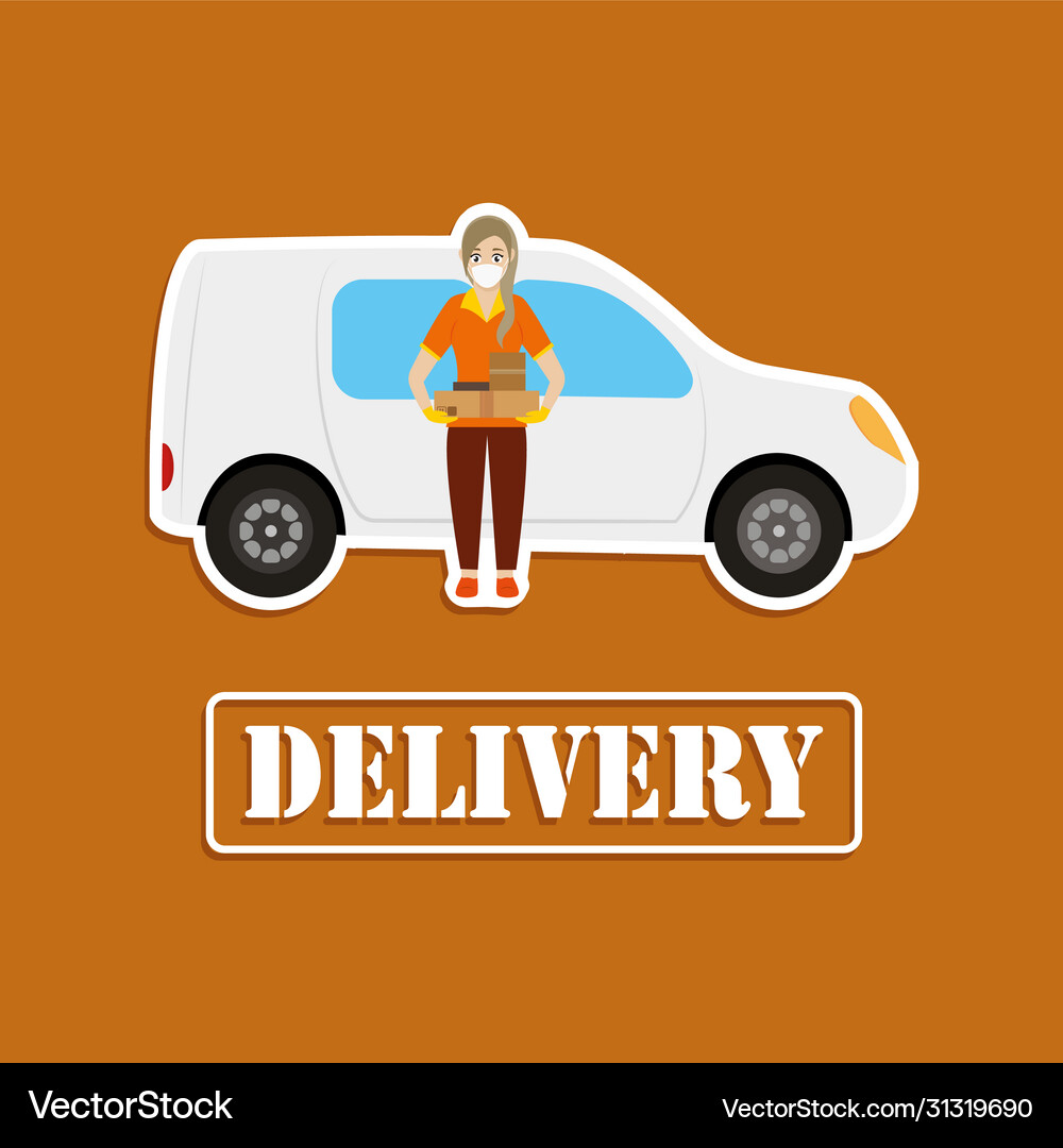 Delivery woman with a package Royalty Free Vector Image