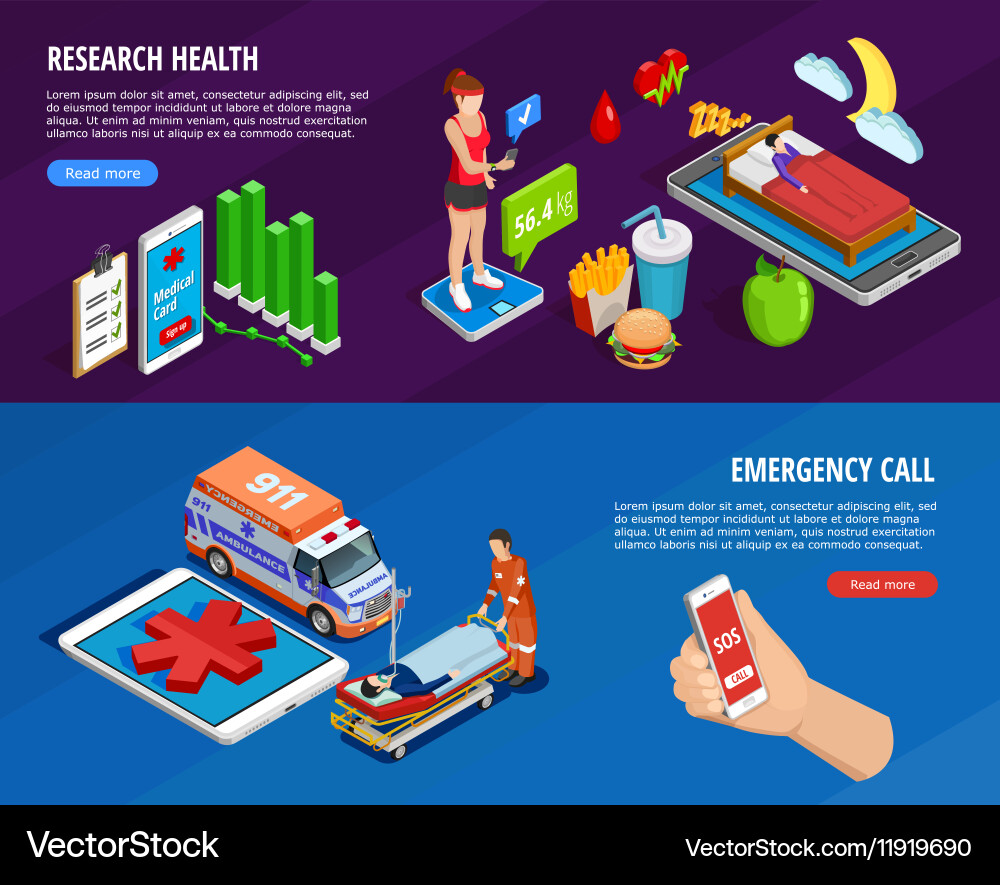 Digital Medical Isometric Horizontal Banners Vector Image
