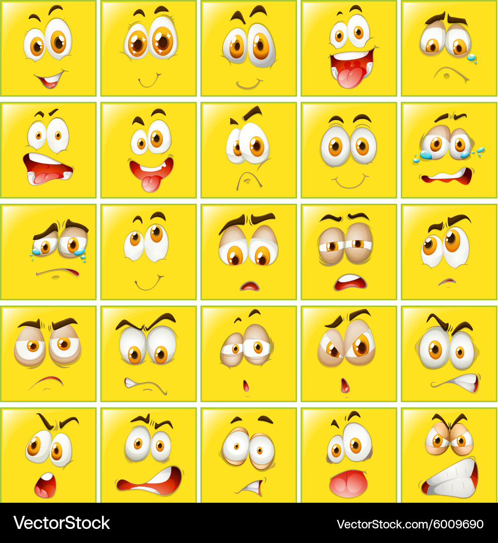 Facial expressions on yellow badges Royalty Free Vector