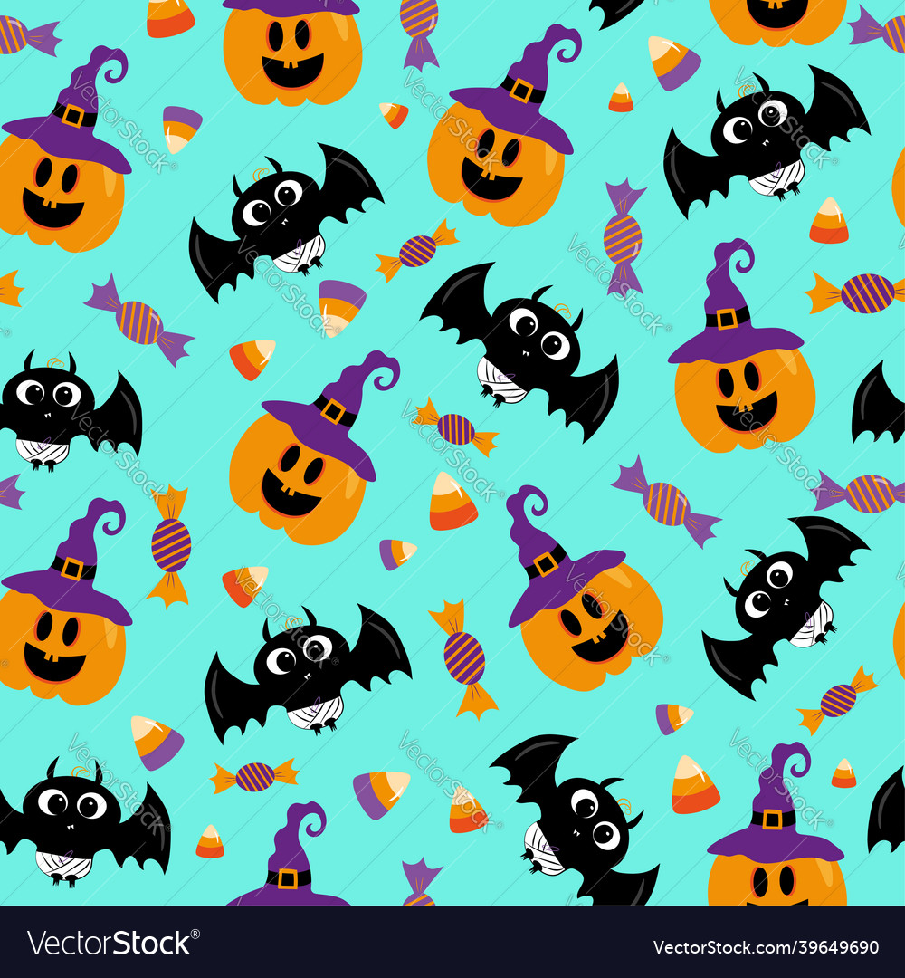 Halloween seamless pattern design bat pumpkin Vector Image