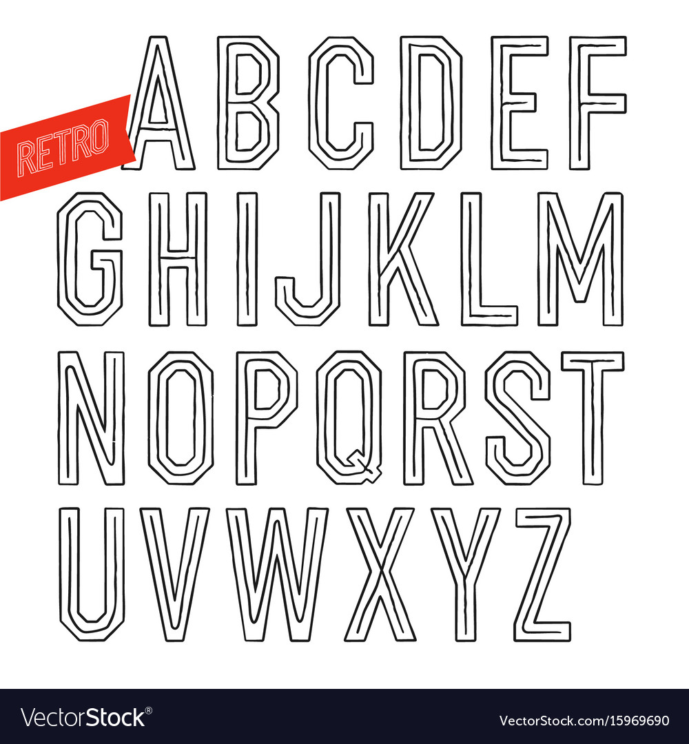 Handmade Retro Inline Outline Font White Letters Vector Image