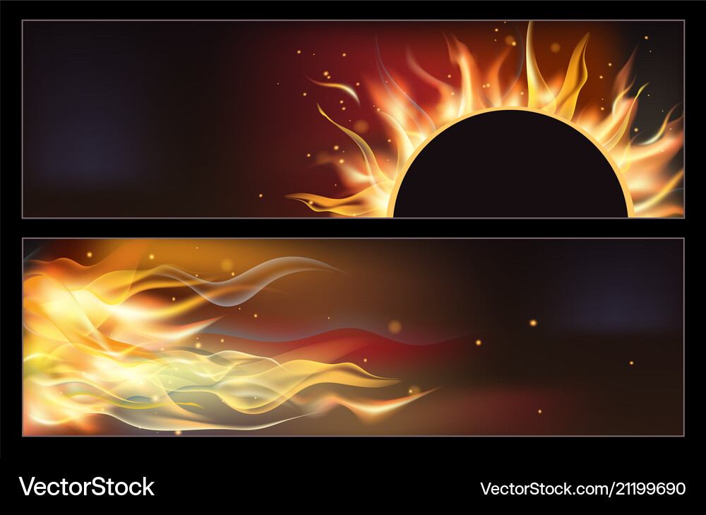 Hot fire banners set with orange flames for your Vector Image