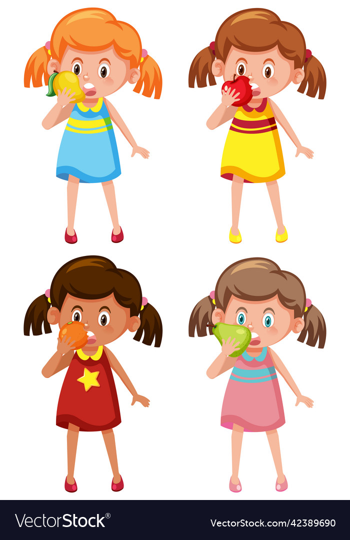 Kids holding different fruits Royalty Free Vector Image