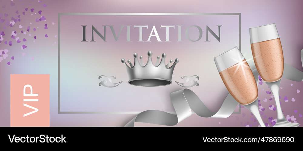 Vip invitation lettering with crown and goblets Vector Image