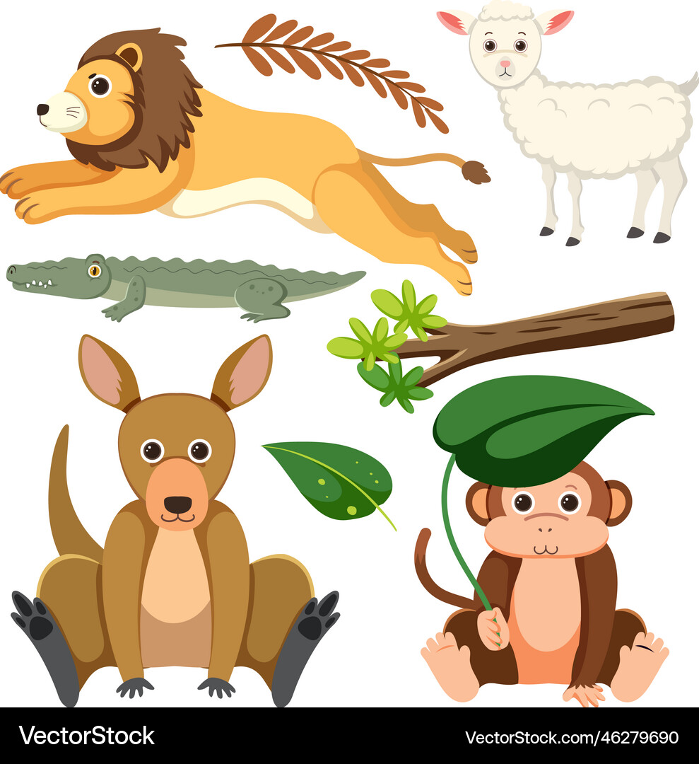 Wild animals cartoon collection Royalty Free Vector Image