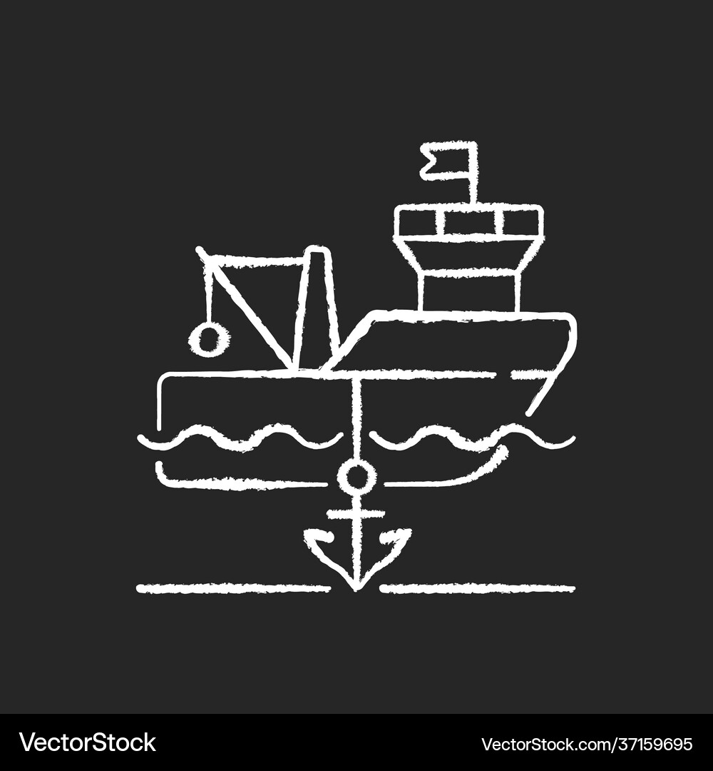 Anchored ship chalk white icon on black background