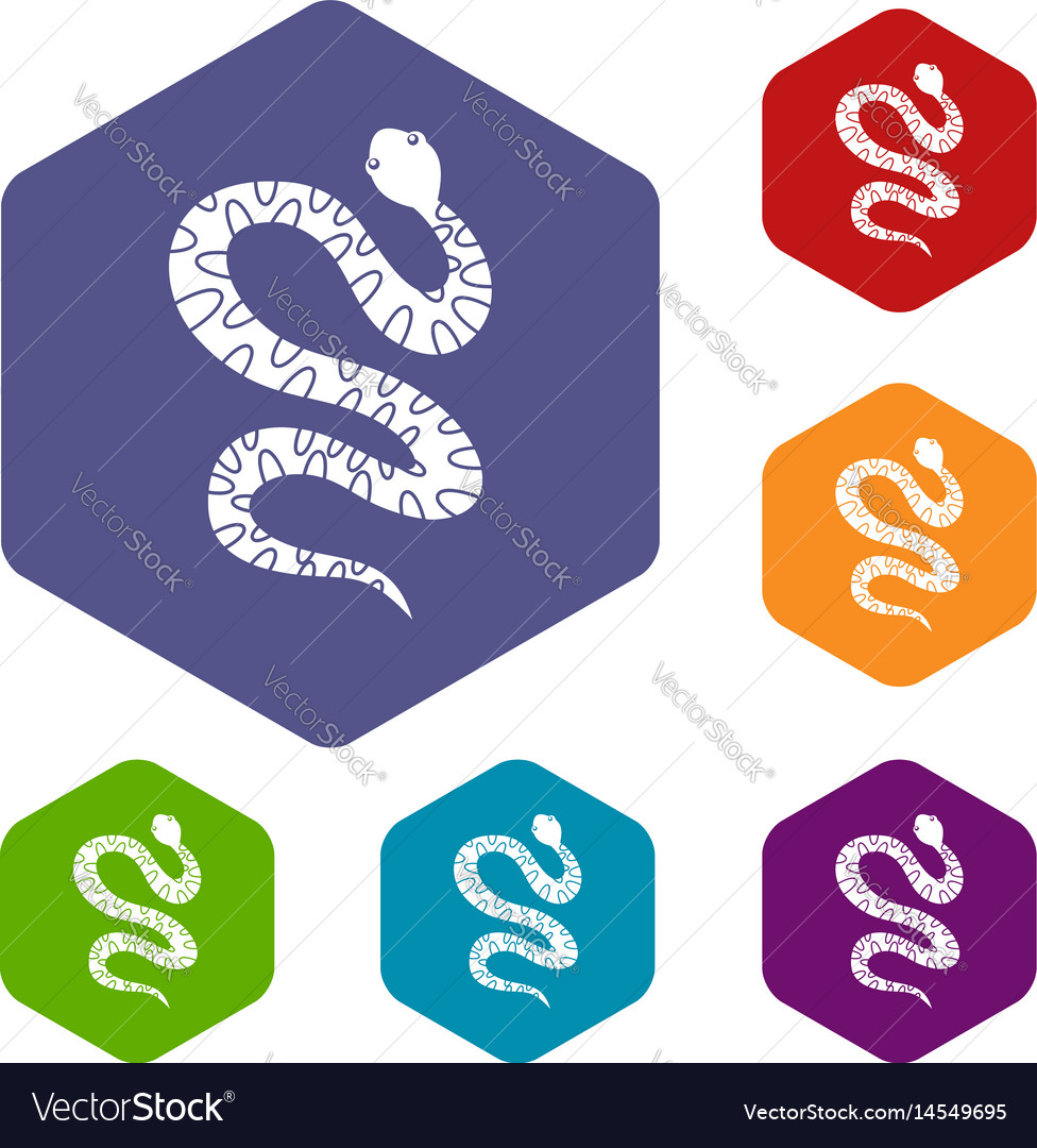 Black writhing snake icons set hexagon Royalty Free Vector