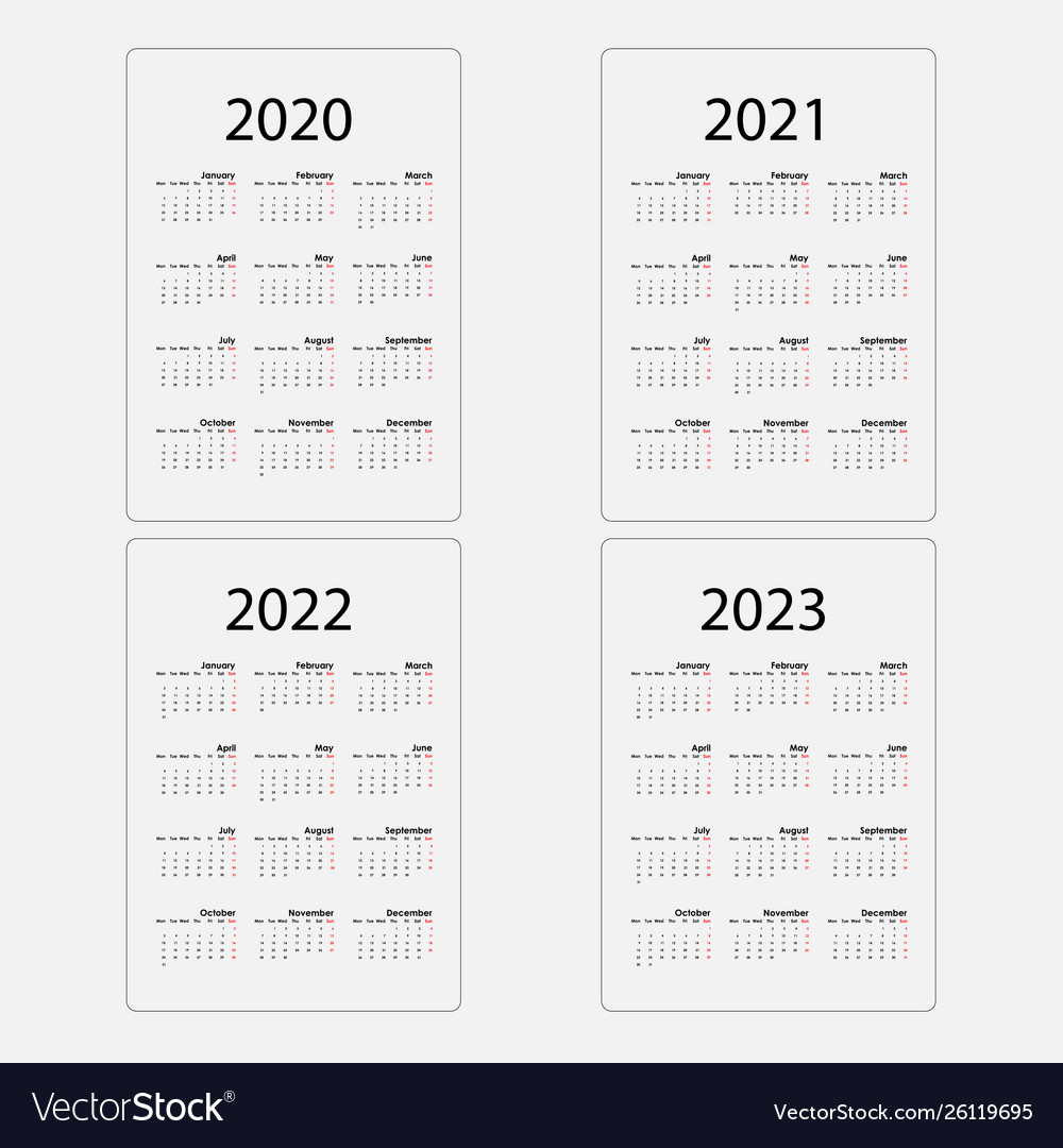 Calendar 2020 20212022 And 2023 Royalty Free Vector Image Calendar 2020 20212022 And 2023 Royalty Free Vector Image
