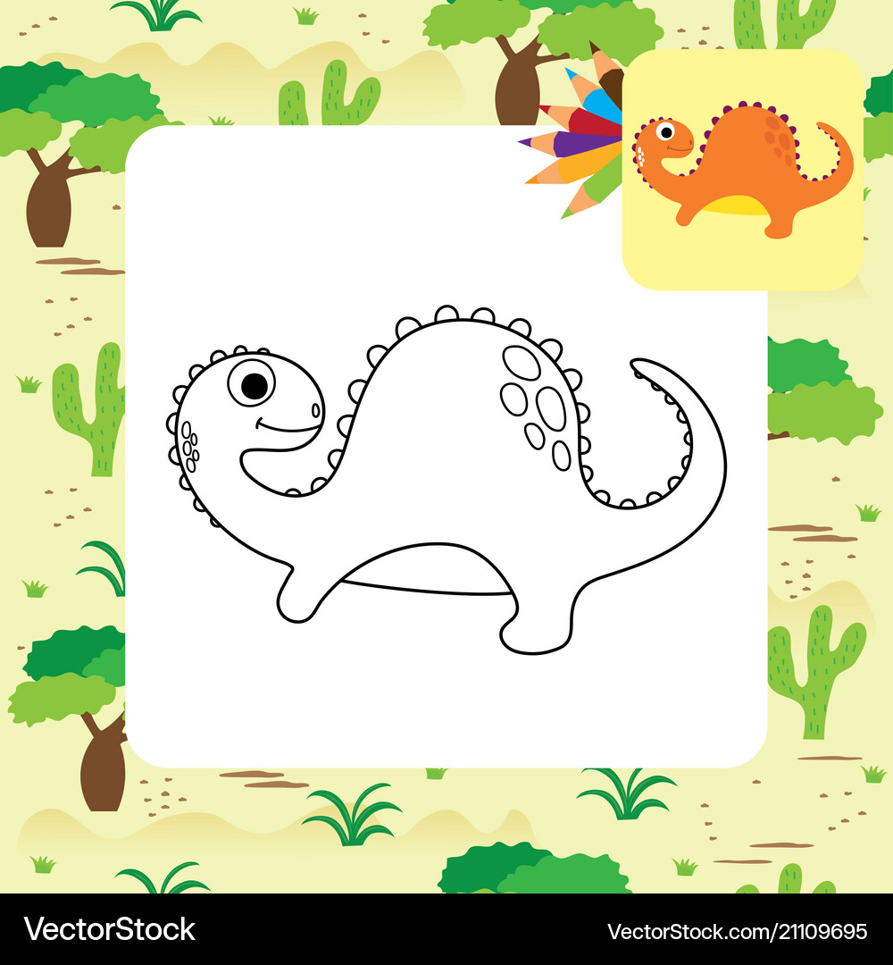Cute Dinosaur Coloring Page Royalty Free Vector Image