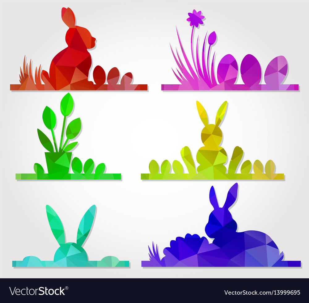 Easter polygonal design with banny and eggs Vector Image