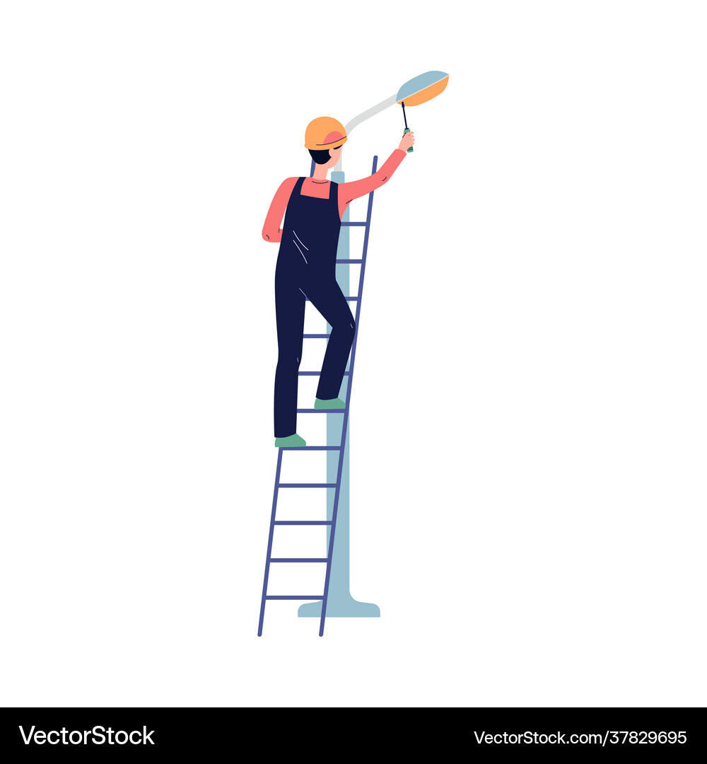 Electrician worker perform electric work - street Vector Image