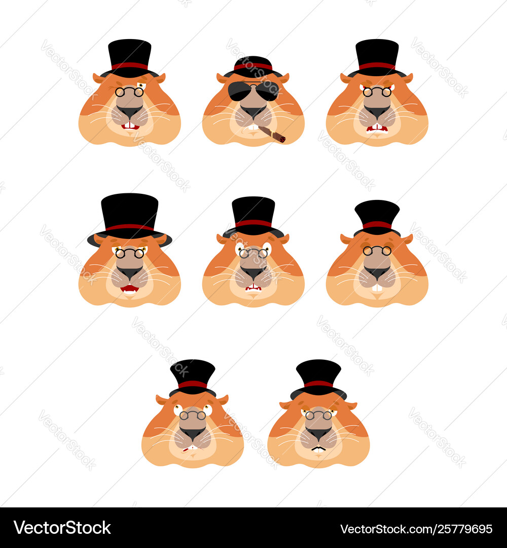 Groundhog day in hat set emoji avatar Royalty Free Vector