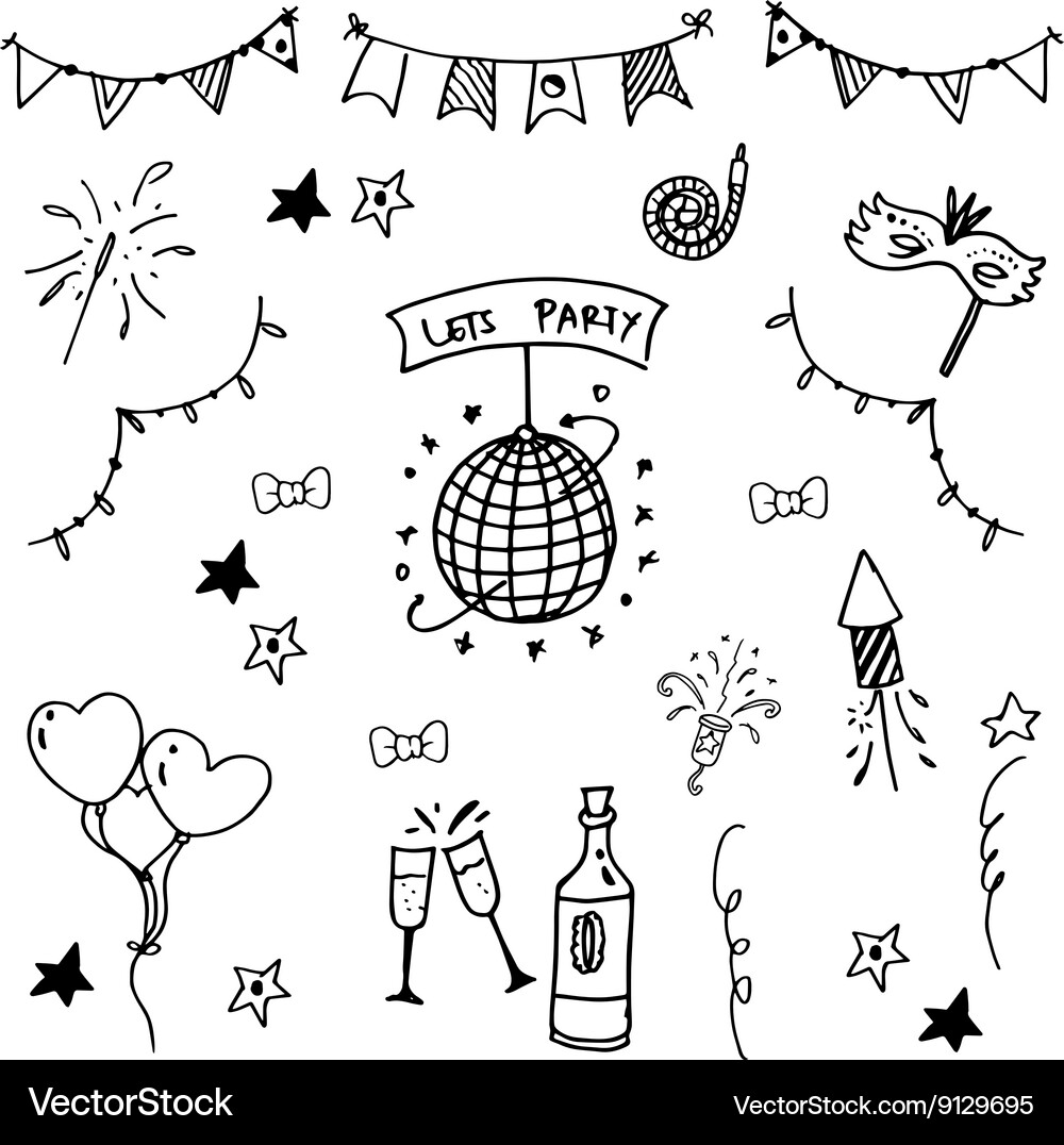 Party set doodle art Royalty Free Vector Image