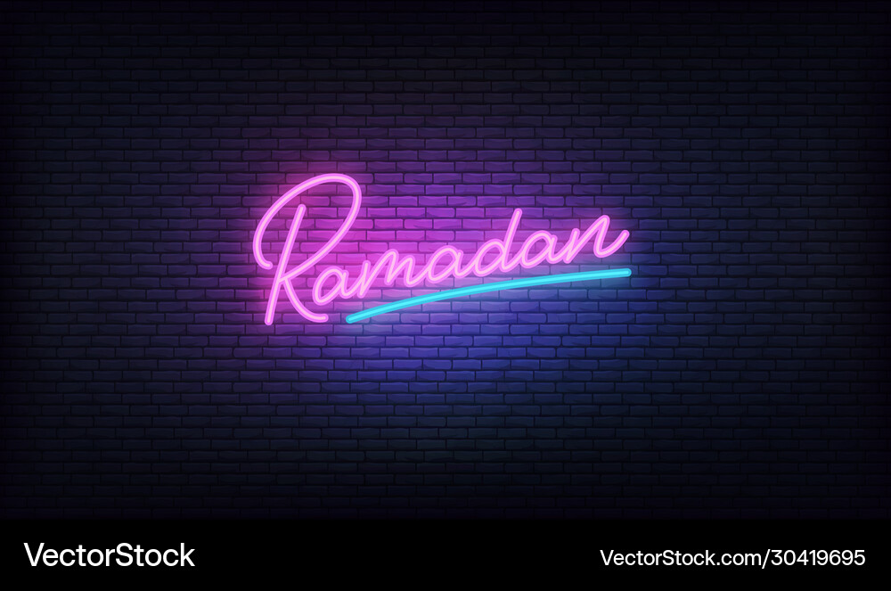 Ramadan neon lettering glowing sign for Royalty Free Vector