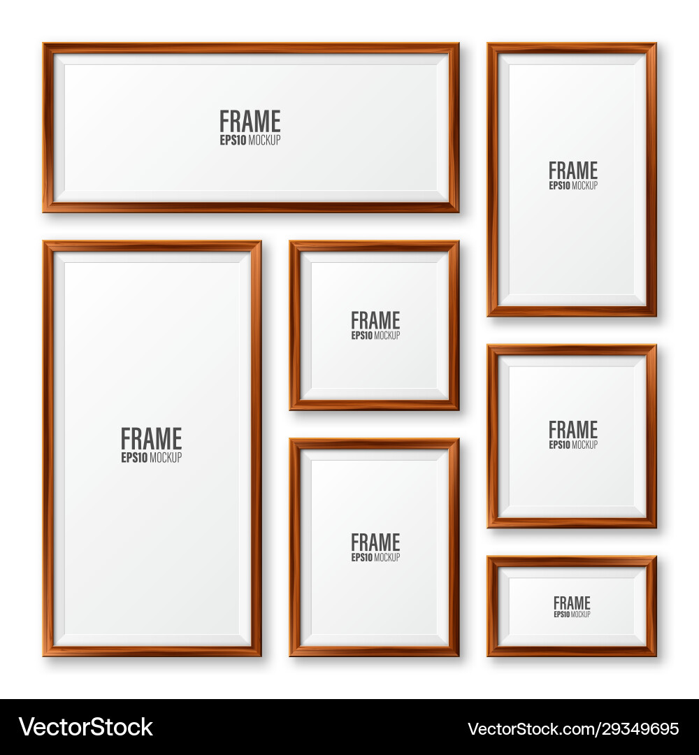 Realistic blank wooden picture frames collection Vector Image