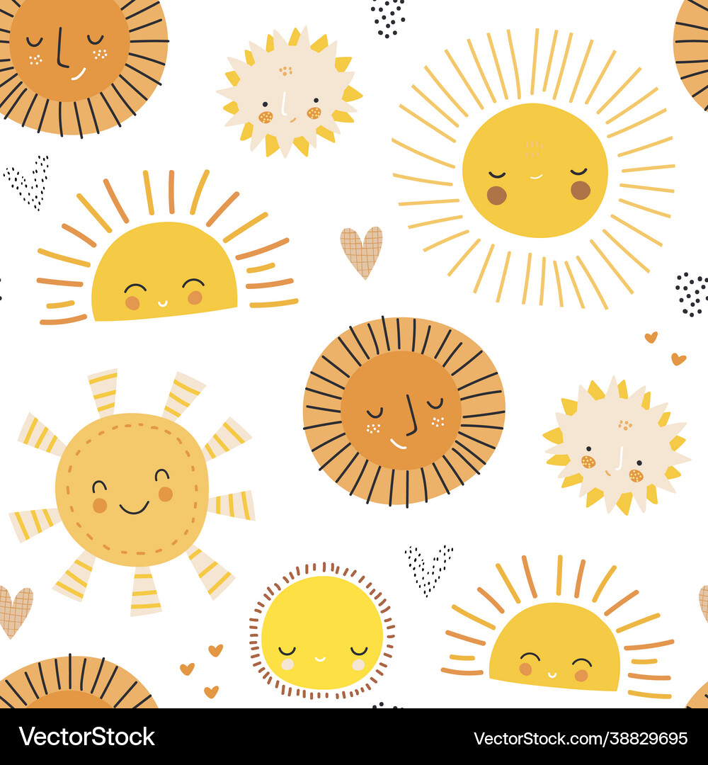 Seamless childish pattern with cute sun icons Vector Image