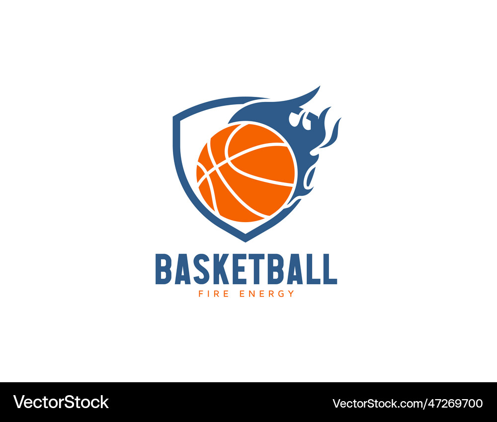 Basketball logo with shield and fire Royalty Free Vector