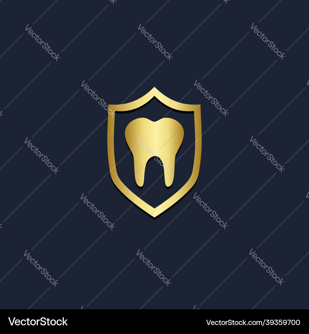 Dental tooth shield gold logo Royalty Free Vector Image