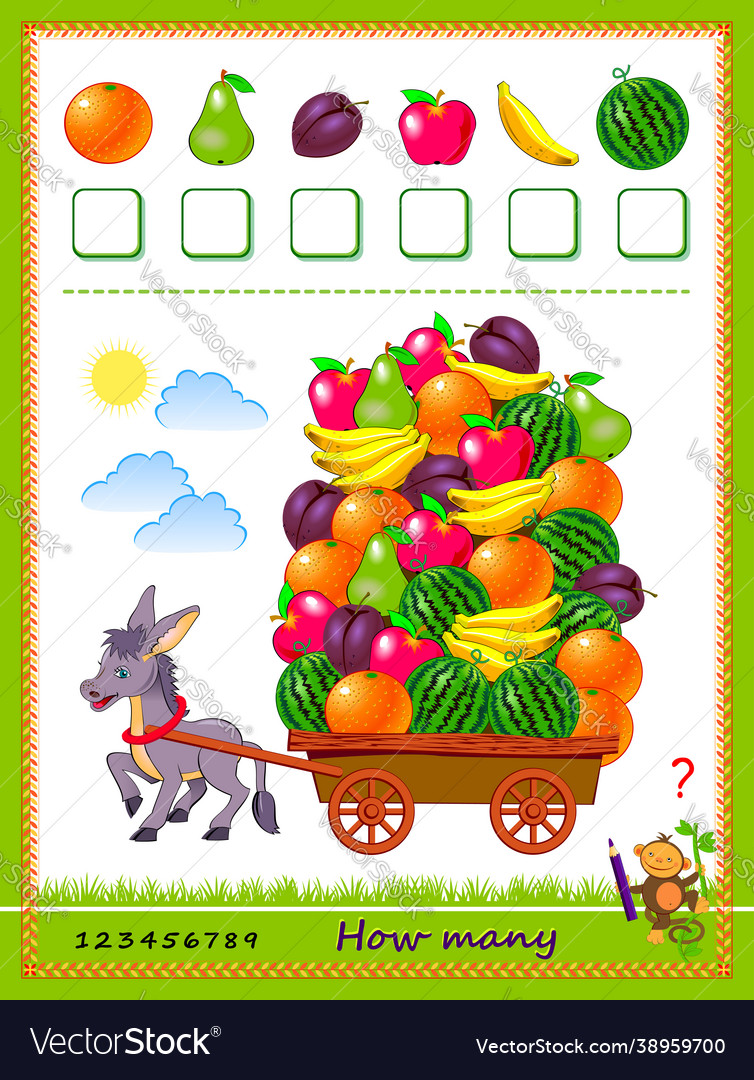 Math education for children how many fruits Vector Image