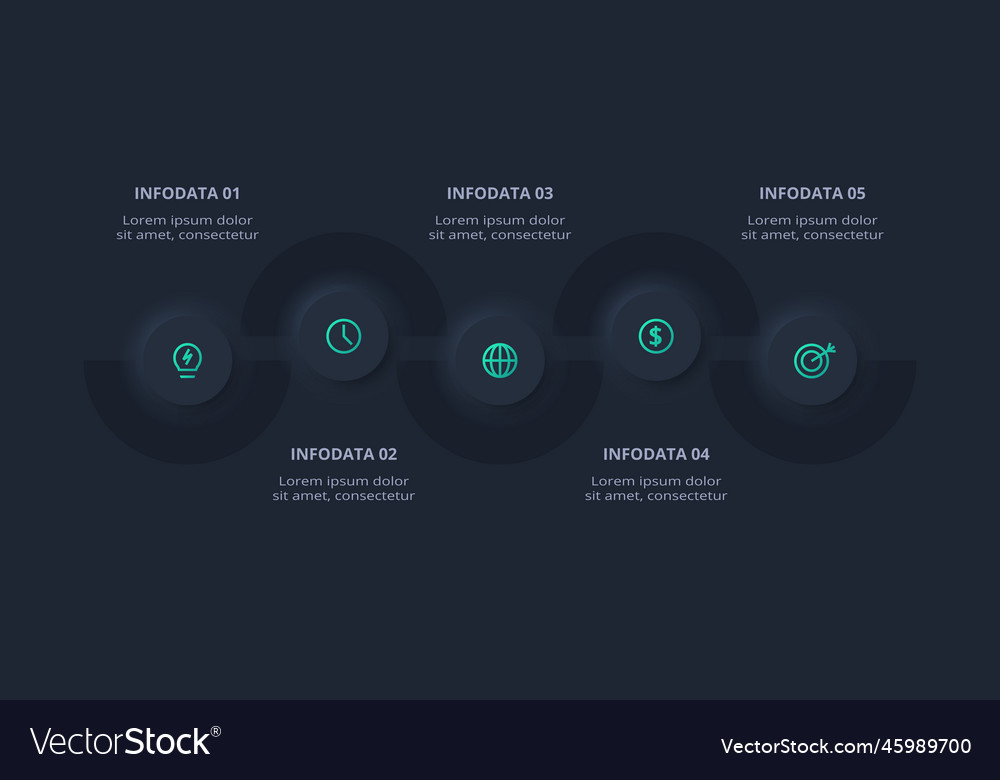 Neumorphic flowchart dark infographic creative Vector Image