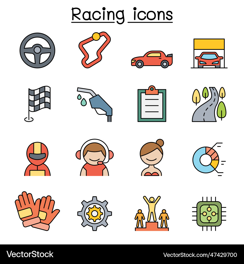 Racing color line icon set Royalty Free Vector Image