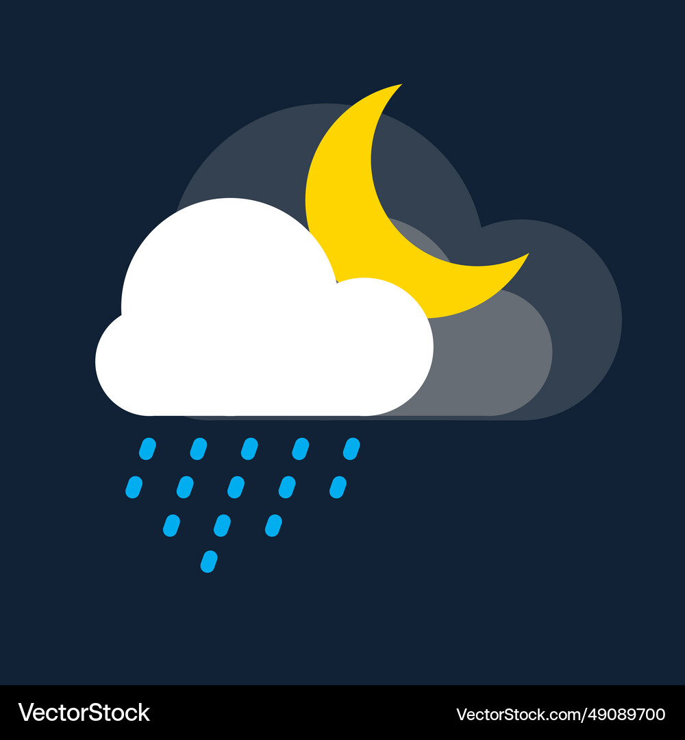 Rain clouds with moonlight icon drizzling Vector Image