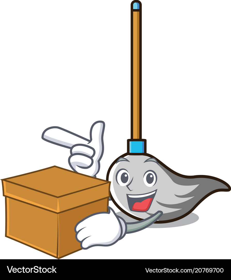 With box mop character cartoon style Royalty Free Vector