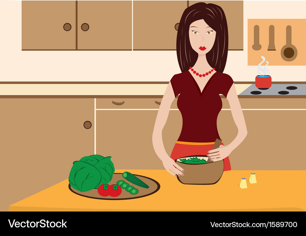Woman cooking in kitchen Royalty Free Vector Image